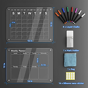 Polegas Magnetic Calendar for Fridge, 16"x12" Acrylic Dry Erase Board, Clear Erasable Refrigerator Monthly Weekly Calendar White Board, Magnet Whiteboard Planner Small Schedule Board to Do List