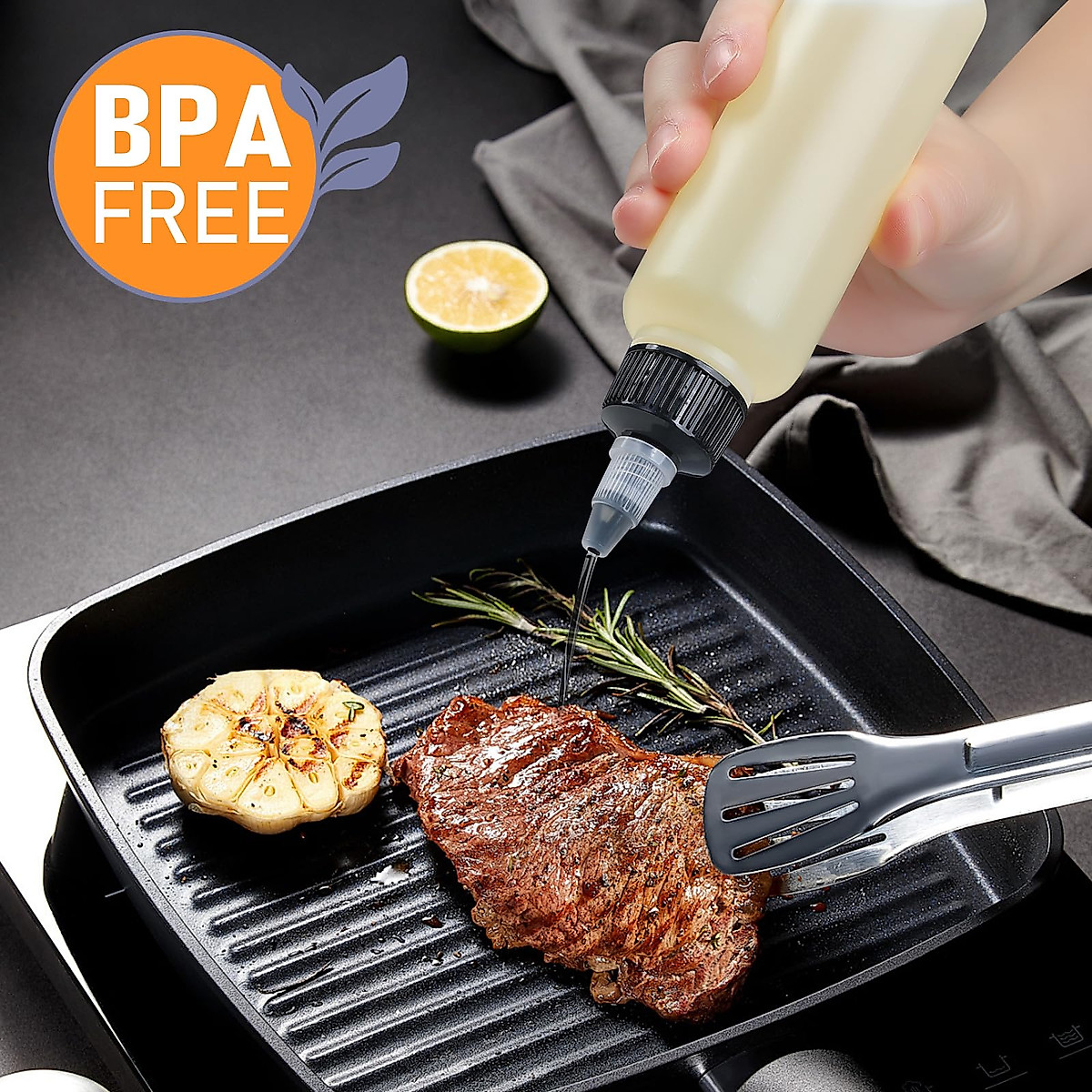 Yephets 32 Pack Semi-Transparent Boston Dispensing Bottles Empty Round LDPE Plastic Squeeze Dropper Bottles Squeeze Bottles with Twist Top Cap for Liquids Oils Art Crafts Kitchen Household (4 oz)