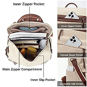 BOSTANTEN Leather Backpack Purse for Women Fashion Designer Shoulder Bag Convertible Travel Backpack Purses Beige-brown