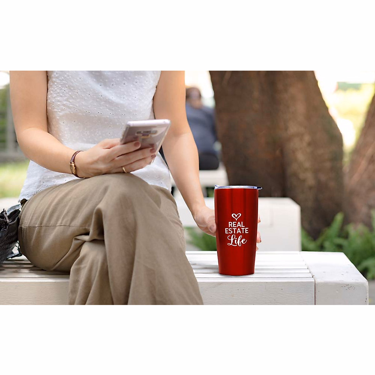 Calendars and More, Inc. Real Estate Agent Vaccum Insulated Tumbler 20oz Travel Mug with Slide Lid - Keep Drinks Hot or Cold - By Real Estate Supply Store (Red, Real Estate Life)
