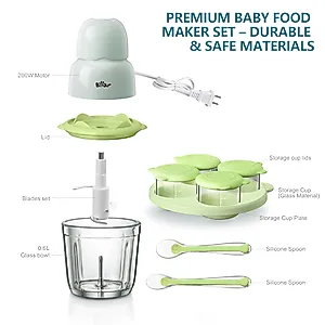 Bear Baby Food Maker, Baby Food Processor Set with Baby Food Containers, Silicone Spoons, Baby Food Puree Blender for Fruit, Vegetable, Meat, Make Fresh and Nutritious Meals for Your Little One