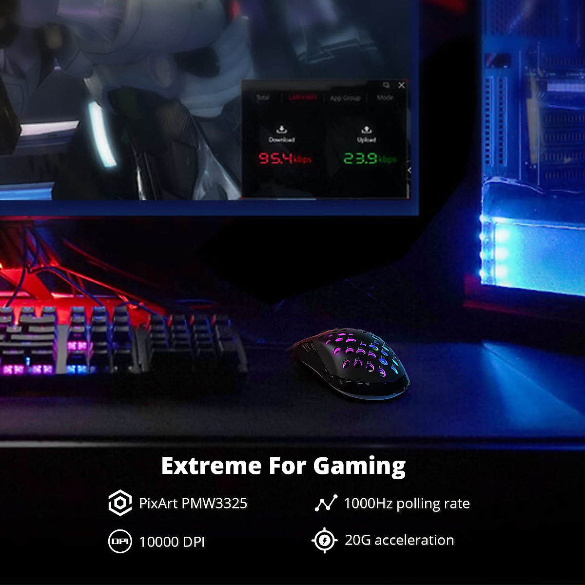 DREVO Owl Wireless RGB Gaming Mouse with 85G Lightweight, 2.4G Connectivity, 6 Programmable Buttons, PixArt PMW3325 Optical Sensor & Adjustable 6 Levels DPI