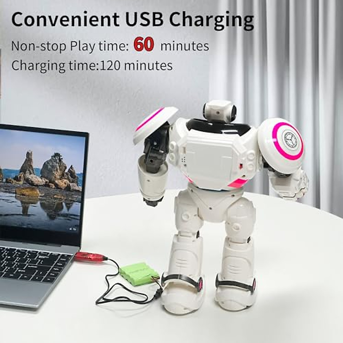 AIROBOTS Robots Toy for Kids, Robot Toys for Toddlers,Smart Programmable Interactive RC Robot, Present for 4 5 6 7 8 9 Years Old Kids Boys and Girls,Pink