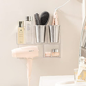 HBlife Hair Tool Organizer Wall Mounted with Drawer, Clear Acrylic Hair Styling Tools Organizer, Blow Dryer Holder, Caddy Storage for Hair Brush