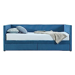 Merax Twin Size Corduroy Daybed with Two Drawers and Wood Slat,Sofa Bed Frame for Bedroom,Boys,Blue