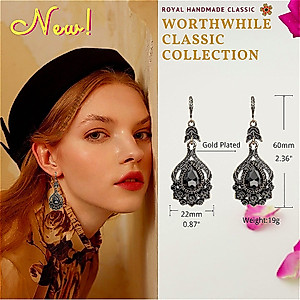 Gold Plated Vintage Black and Grey Dangle Earrings for Women Crystals Cubic Zirconia Dangle Drop Earrings