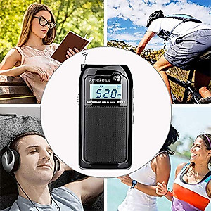 Retekess PR12 Digital Radio, Pocket Radio AM FM, Mini Radio with Micro SD, Backlit Display and Earphone Jack, Suit for Jogging and Gym (Black)