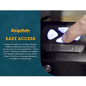SnapSafe Drop Box Keypad Vault – Keypad Handgun Safe for Handguns – 4-6 Keypad Entry with Backup Keys – Black, Measures 13.5 (H) x 7.5 (W) x 3.6 (D) Inches - Item 75431