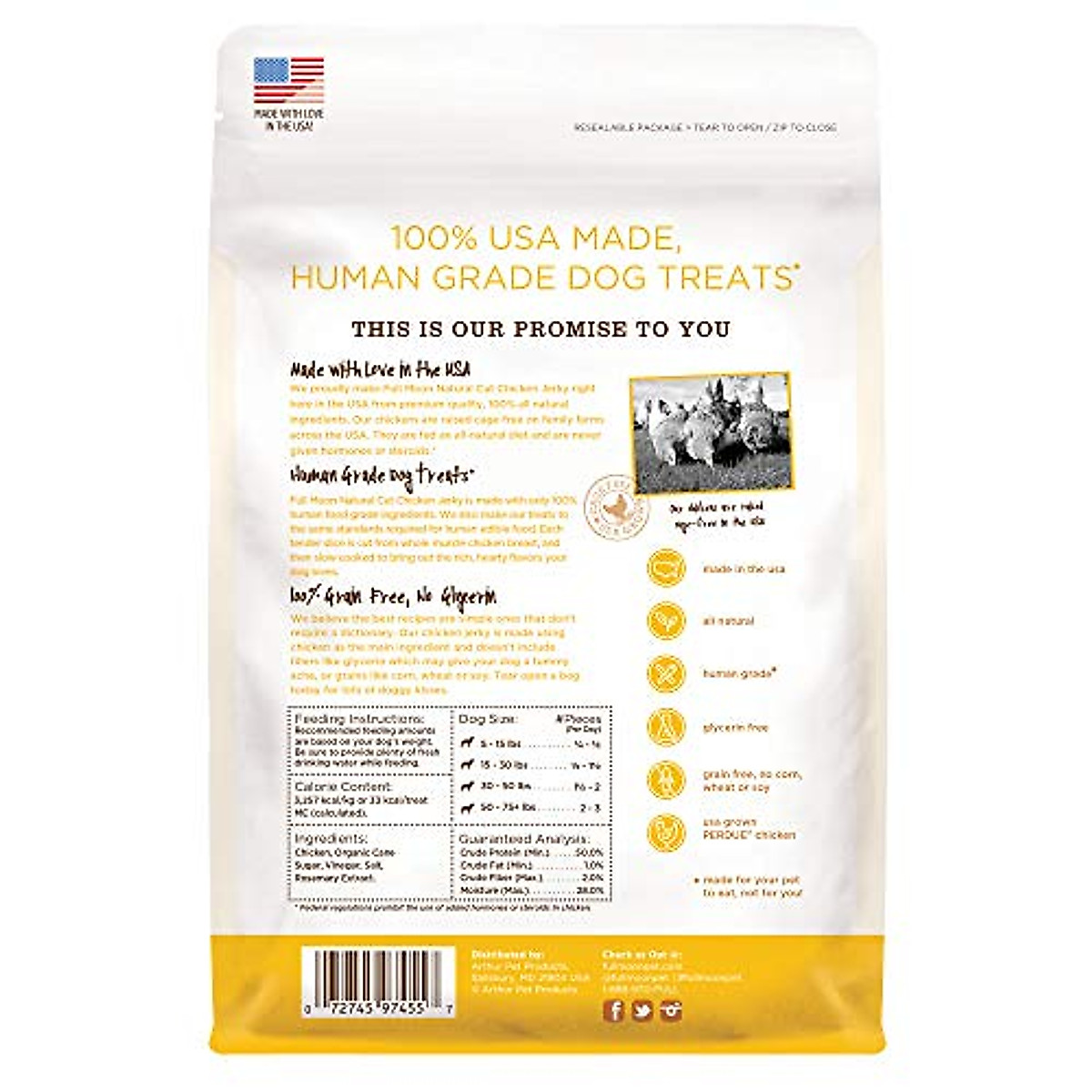 Full Moon Natural Cut Chicken Jerky Healthy All Natural Dog Treats Human Grade Grain Free 6 oz