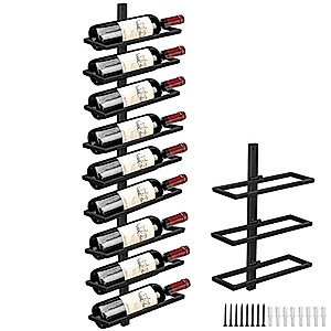 Wall Mounted Wine Bottle Rack Holder Storage Organizer, Industrial Metal Hanging Wine Display Shelf Holds 9 Bottles, Separable Wall Wine Rack for Wine Theme Decor Beverages Liquor Bottle Storage