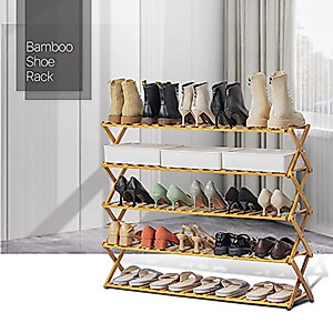 MoNiBloom Bamboo 5-Tier Wide Shoe Organizer Shelf, Stackable Shoes Shelf Storage Organize Installation-Free for Entryway, Hallway, Bedroom, Natural