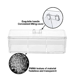 Square Qtip Holder Dispenser, 3 Compartments Cotton Ball Holder, Bathroom Canisters for Cotton Swab, Ball, Cotton Pad Organizer, Clear Acrylic Containers with Lid for Bathroom Vanity Countertop