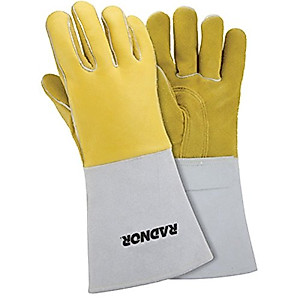 Radnor Medium Gold 14" Grain Elkskin Foam Lined Welders Glove With Reinforced Straight Thumb (Carded)