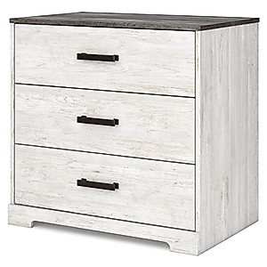 Signature Design by Ashley Shawburn Rustic 3 Drawer Chest of Drawers, White & Gray