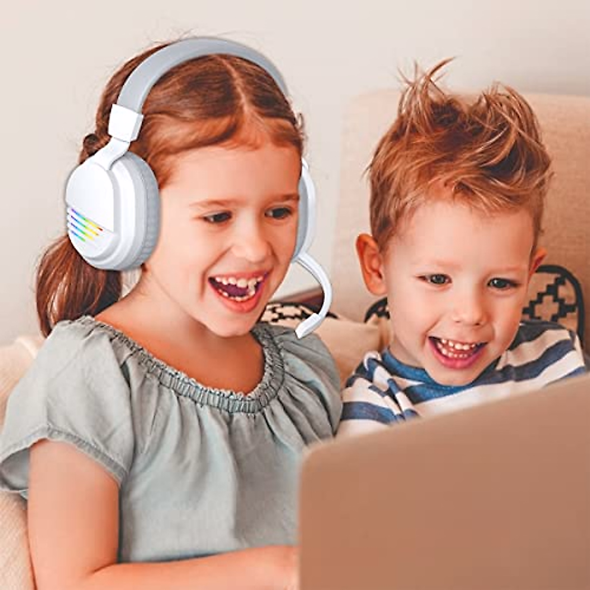 ELCTHUNDER Gaming Headset for Xbox One, PS5, PS4, PC Kids Headphones for School Over-Ear Wired Headphones with Microphone Gaming Headphones with RGB Light