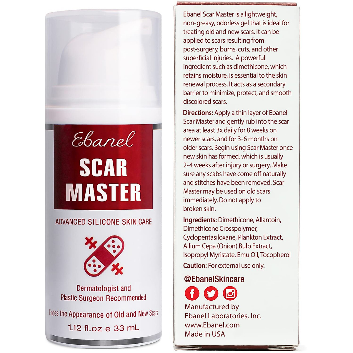 Ebanel Advanced Silicone Scar Gel with Allantoin, Emu Oil, Vitamin E and Onion Extract, Medical-Grade Cream for Old & New Scars from Surgeries, C-Section, Injuries, Burns, Keloids & More