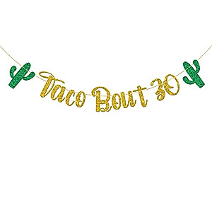 MonMon & Craft Taco Bout 30 Banner / Mexican Fiesta Themed 30th Birthday Banner / Cactus Adios to My 20's Birthday Party Decorations Gold Glitter