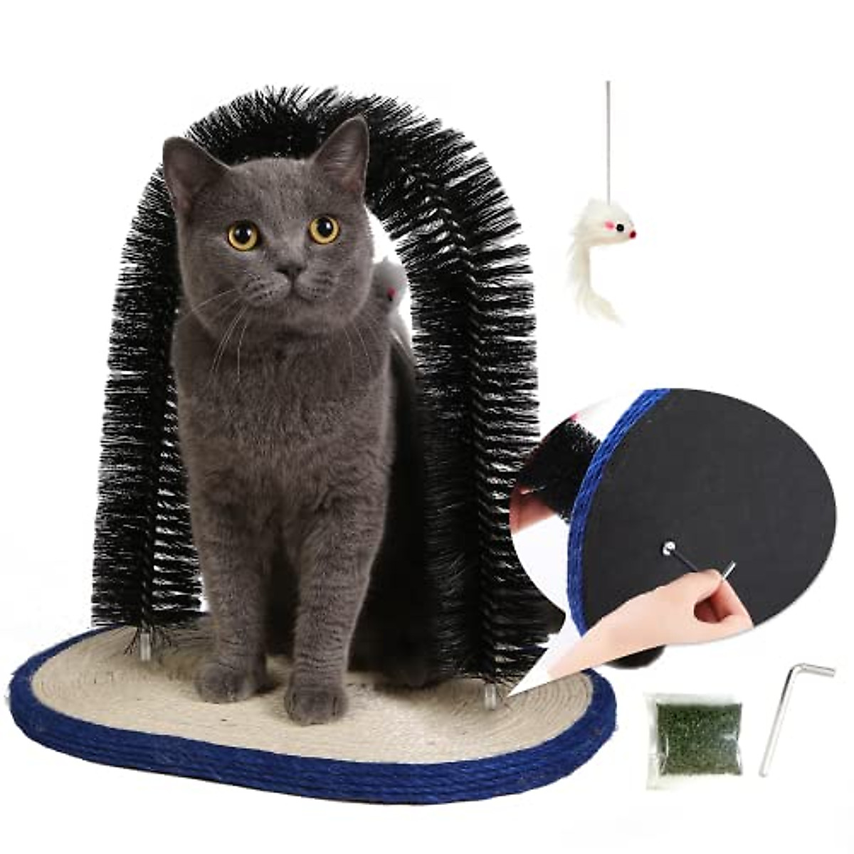[Upgraded Version] Pehum Anti Fall Down Cat Arch Self Groomer and Massaging Brush for Indoor Cats,Cat Scratching Pads,Cat Toys (L: Brush height：15.7")