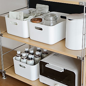 ZOAJU Plastic Basket Set, Pack of 6 Storage Basket Pantry Bins Kitchen Spice Rack Organizer for Shelves Drawers Pantry Closet Classroom Bathroom 12 In x 7.9 In x 4.7 In , White