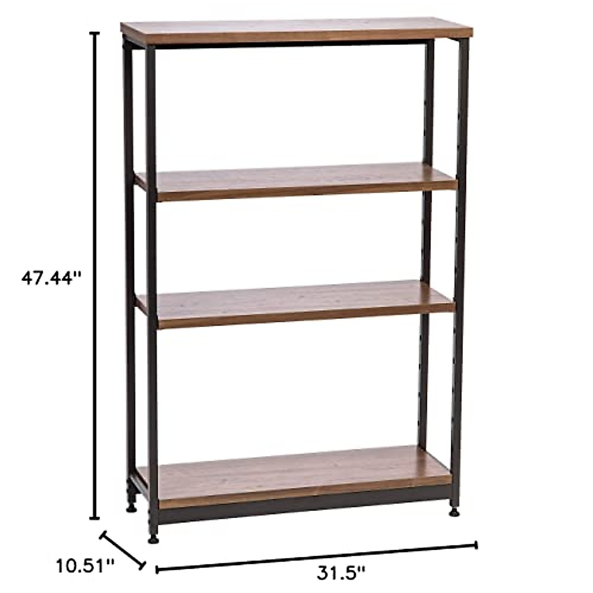 IRIS USA 31.5" 4-Tier Wide Wood and Metal Shelf, Sturdy Home Décor Storage Rack with Height Adjustable Shelves and Feet, Dark Brown/Black