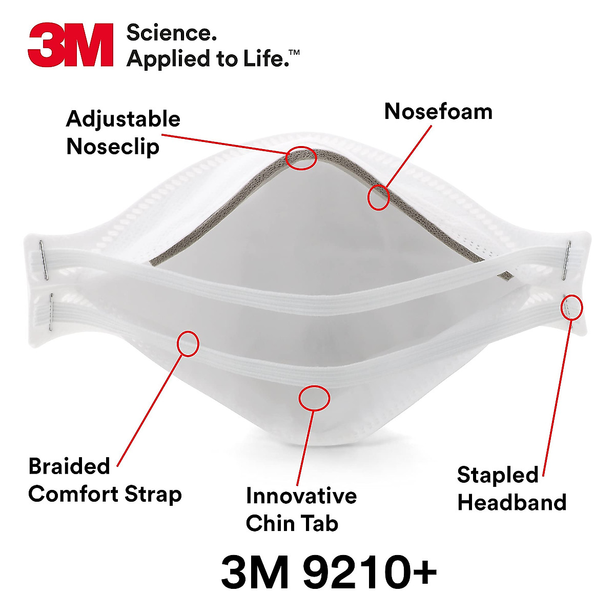3M Aura Particulate Respirator 9210+, N95, Pack of 240 Disposable Respirators, Convenient Individually Wrapped, Stapled Flat Fold Design, Low Profile Design Reduces Eyewear Fogging, Pack of 12