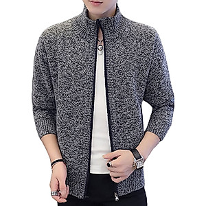 Maiyifu-GJ Men's Full Zip Cardigan Sweater Soft Slim Fit Sweaters with Pockets Stand Collar Lightweight Warm Coat (Dark Grey,Large)