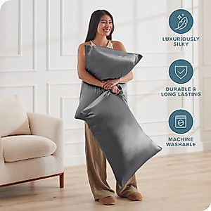 Bare Home 100% Mulberry Silk Pillowcase for Hair and Skin - Ultra Premium 6A Grade 19 Momme Silk Pillow Case - Envelope Enclosure - Breathable Cooling Pillow Cover (Standard, Grey)