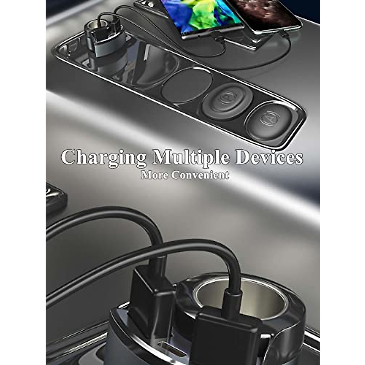 [4IN1&QC3.0] Cigarette Lighter Splitter Adapter, Car USB Charger Adapter Multi Port [with QC3.0/Type-C/3.1A], 12V-24V Car Adapter Compatible with iPhone 14/13/12/11/XS/XR/8/7,iPad,Samsung,Dash Cam etc