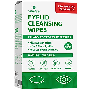 SaluVera Eyelid Wipes with Tea Tree and Aloe Vera | Eye Lid Cleaning Wipes for Dry and Itchy Eyes Relief | Natural Ingredients Eyelid Scrub for Daily Usage - Pack of 30