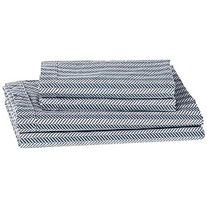 Lacoste 100% Cotton Percale Sheet Set, Herringbone Print, Vintage Indigo, King