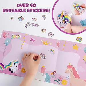 Unicorn Surprise Box Toy Set, Unicorn Stuffed Animal, Sticker Book with Reusable Stickers, Bonus Gifts, Plush & Toy Set for Girls Birthdays Parties Christmas Easter