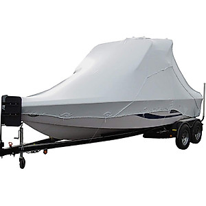 Transhield | 21ft - 27ft Wake Tower Boat Cover | Covers 100% of The Boat above The Rub Rail | UV Resistant Marine Heavy Duty Waterproof | Fits V-Hull Runabout Ski Boats (V Bow 25 ft - 27 ft)
