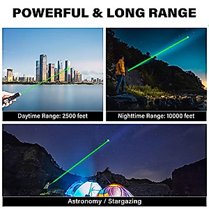 GAWYOLK Green Laser Pointer High Power, [Aluminum Alloy Shell] [Built-in USB] Rechargeable Lazer Pointer Long Range (10000 Feet) Strong Laser Beam for Hiking Hunting Astronomy