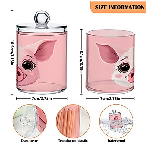 SDMKA 2 Pack Apothecary Jars Bathroom Cute Pig Face Qtip Holder Dispenser Clear Plastic Storage Canister Jar with Lid for Cotton Ball, Cotton Swab