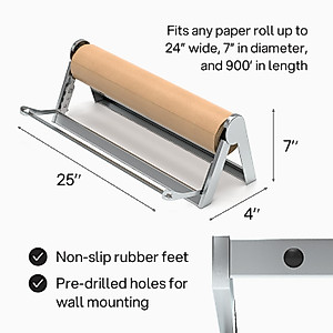 Kenley Butcher Paper Dispenser - Large Holder and Cutter for Wrapping Butcher Craft Freezer Paper Roll 24 Inch - Wall Mount or Tabletop - Carbon Steel Non-Slip Cutter with Serrated Blade - Easy to Use