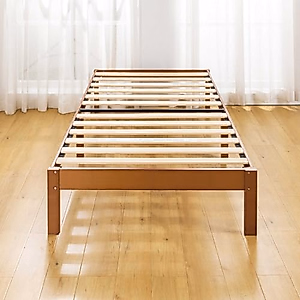 Mellow Asher 14 Inch Bamboo Wood Bed with Wooden Slats, No Box Spring Needed, Easy Assembly, Twin, Natural Platform