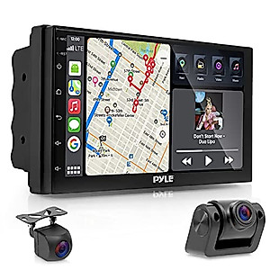 Pyle Double DIN Car Stereo Receiver-Multimedia Player-(GPS/WiFi/Cam) Double DIN 7inch HD 1080p Touch Screen Display in-Built Bluetooth Car Radio Audio Receiver with Dual USB Support Android & iOS