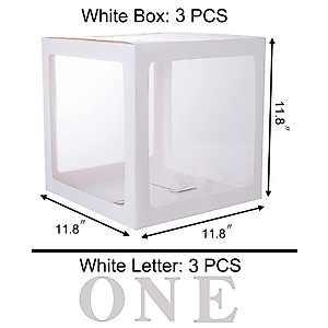 Sooyee First Birthday Decorations For Boy Or Girl, 3 Pcs ONE Balloon Boxes For 1st Birthday, Baby Clear Blocks Party Decor With ONE Letters For Photoshoot Props, Cake Smash Backdrop