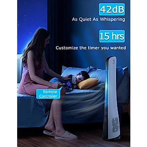 BREEZEWELL 43 Inch Bladeless Tower Fan w/ 3 Wind Speeds & 3 Modes, 15-Hour Timer, Remote Control, Ultra-quiet & Slim 45° Oscillating Personal Fan for Whole Room Home & Office