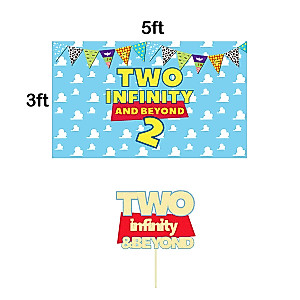 HEETON Two Infinity and Beyond Backdrop Buzz Banner Light Year Cake Topper Toy Inspired Story 2nd Birthday Balloons Garland Party Supplies Decorations Photo Prop for Girl Boy Baby Background