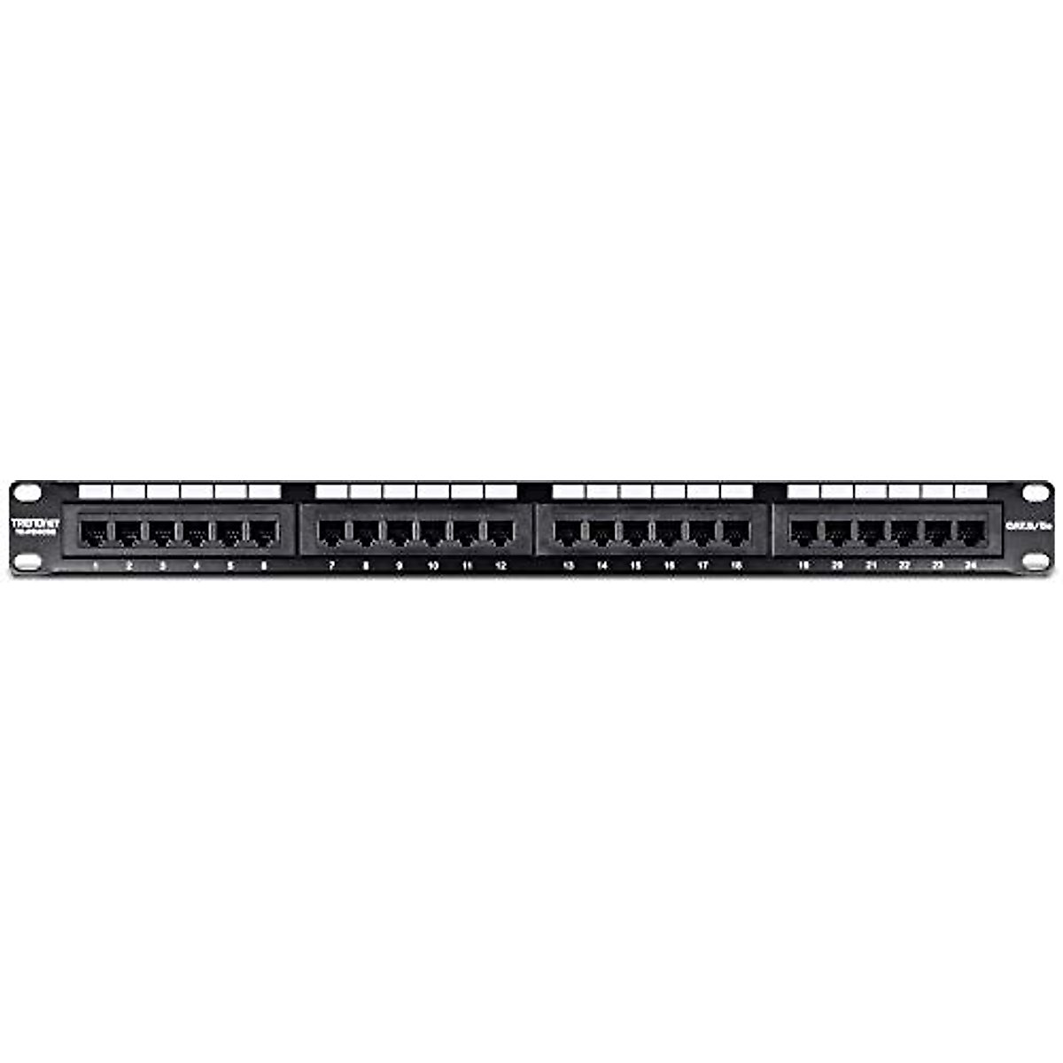 TRENDnet 24-Port Cat5-5e RJ-45 UTP Unshielded Patch Panel, Wallmount or Rackmount, 100Mhz, Color-Coded Labeling, Cat5,Cat5e,Cat4,Cat3 Compatible, 1U Rackmount, Black, TC-P24C5E