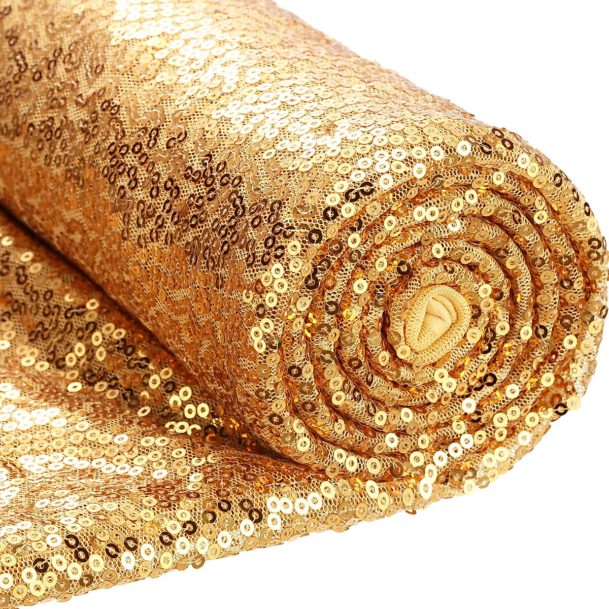 Shimeyao Sequin Fabric by The Yard, Glitter Fabric for Sewing Costumes, Shiny Fabric for Dress Clothing Wedding Backdrop Tablecloth Table Runner Home Decor(Gold, 12 Feet 4 Yard)