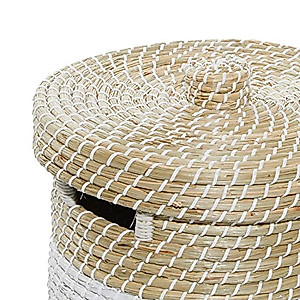 Deco 79 Seagrass Handmade Two Toned Storage Basket with Matching Lids, Set of 2 13", 17"H, Brown