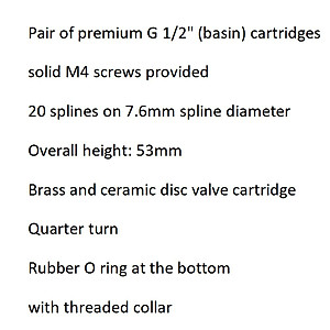 Huashan Replacement Brass Ceramic Disc Stem Cartridge Faucet Valve Quarter Turn 1/2" X 53mm x 12mm spline length 20 teeth(PAIR Hot & Cold)