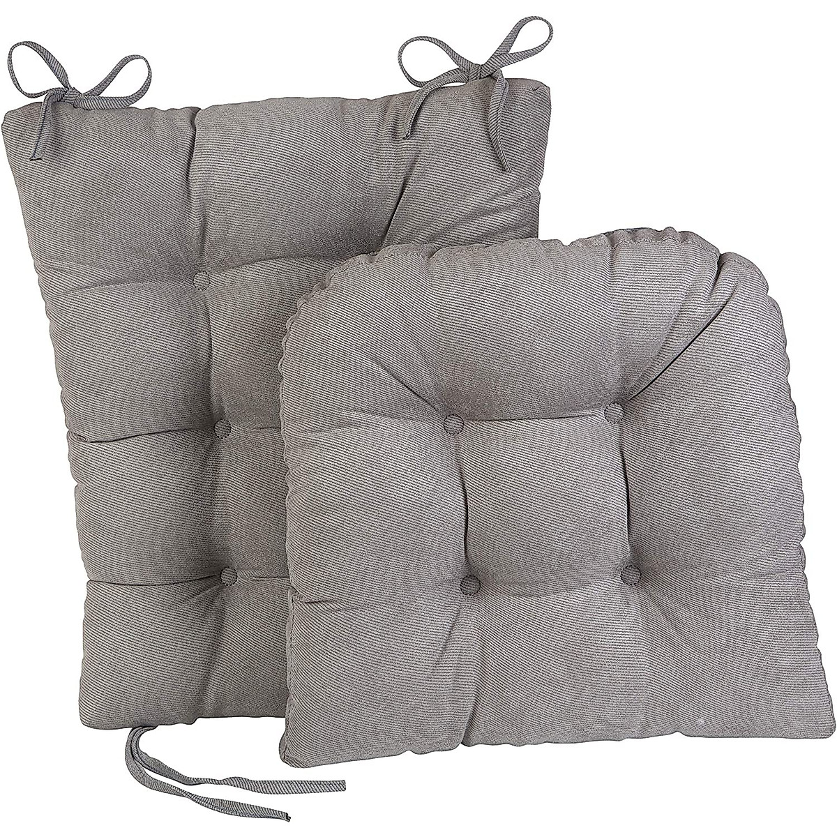 Klear Vu Omega Non-Slip Rocking Chair Cushion Set with Thick Padding and Tufted Design, Includes Seat Pad & Back Pillow with Ties for Living Room Rocker, 17x17 Inches, 2 Piece Set, Gray