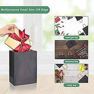 Fib-utopia 100Pcs Small Black Gift Bags Bulk, 5.25x3.75x8 Inches Kraft Paper Gift Bags with Handles