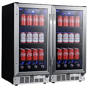 EdgeStar CBR902SGDUAL 30 Inch Wide 160 Can Built-In Side by Side Beverage Cooler with Blue LED Lighting