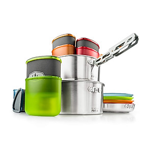 GSI Outdoors Glacier Stainless Camper 4 Person Packable Cookware & Dinnerware Set for Camping or Backpacking