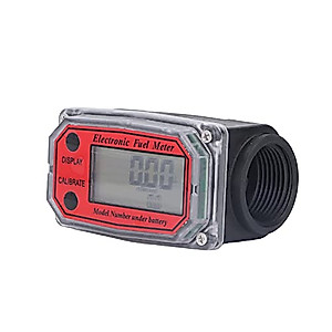 Garosa Electronic Fuel Meter, 1in Electronic Fuel Meter, Digital Display Gear Fuelmeter Liquid Water Meter, Science Lab Flowmeters (Red)