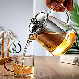 Glass Teapot with Removable Stainless Steel Infuser, Borosilicate Glass Tea Pot with Strainer,for Blooming Tea & Loose Leaf Tea, Microwave & Stovetop Safe (33OZ)